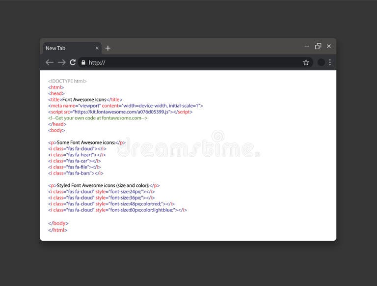Realistic Browser Window With Css Code Simple Html Code On Web Page Script Coding Or