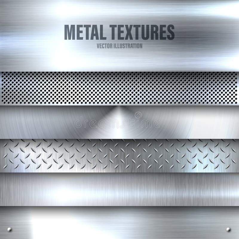 Realistic Brushed Metal Textures Set. Polished Stainless Steel ...