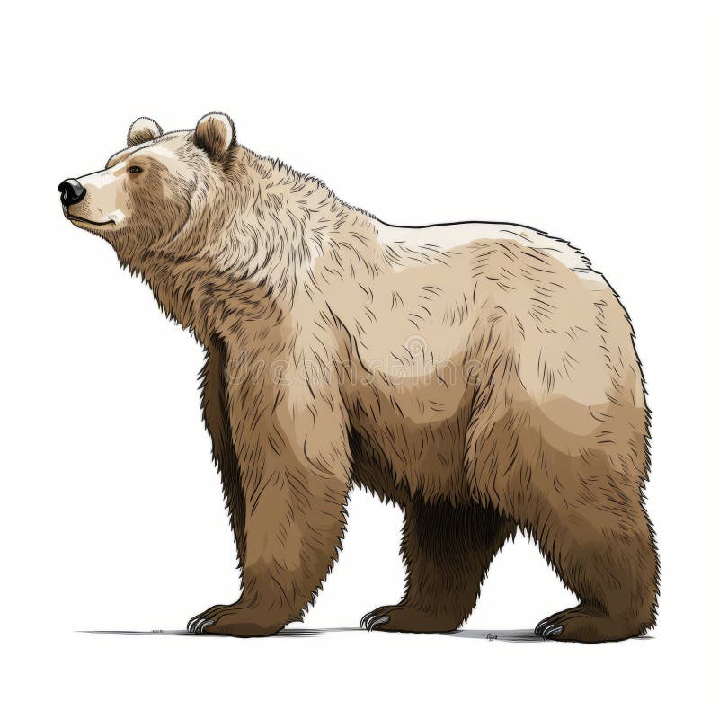 Realistic Brushwork Bear Illustration on White Background Stock ...