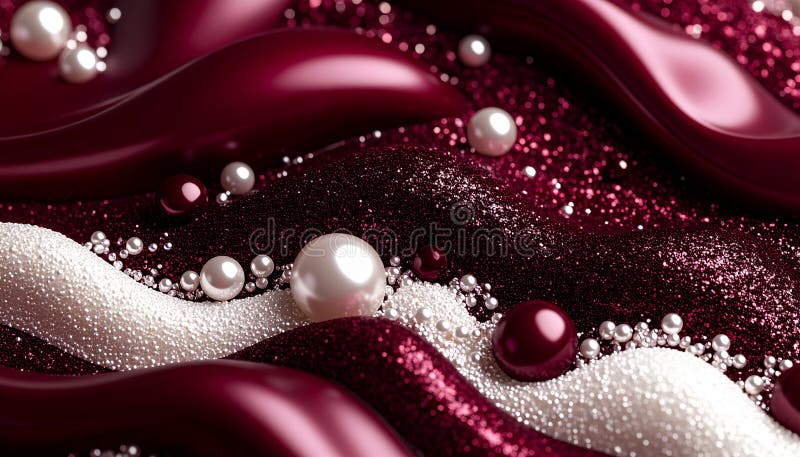 Realistic Burgundy and White Background with Pearls and Gemstones Stock ...