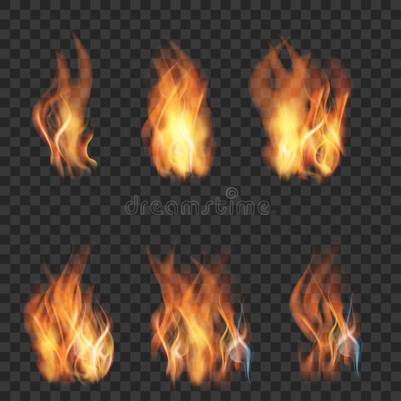 Realistic Burning Fire Flames with Sparks Overlay Effect Set. Vector ...