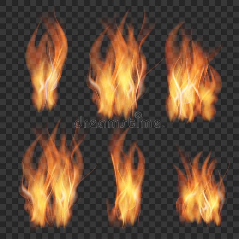 Realistic Burning Fire Flames with Sparks Overlay Effect Set. Vector ...