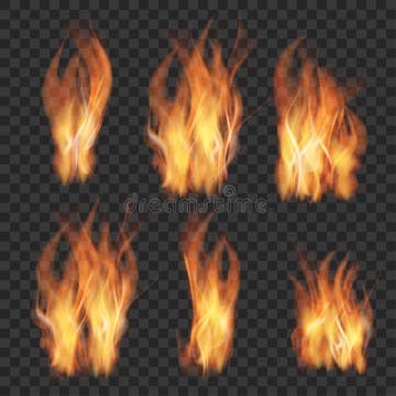 Realistic Burning Fire Flames with Sparks Overlay Effect Set. Vector ...