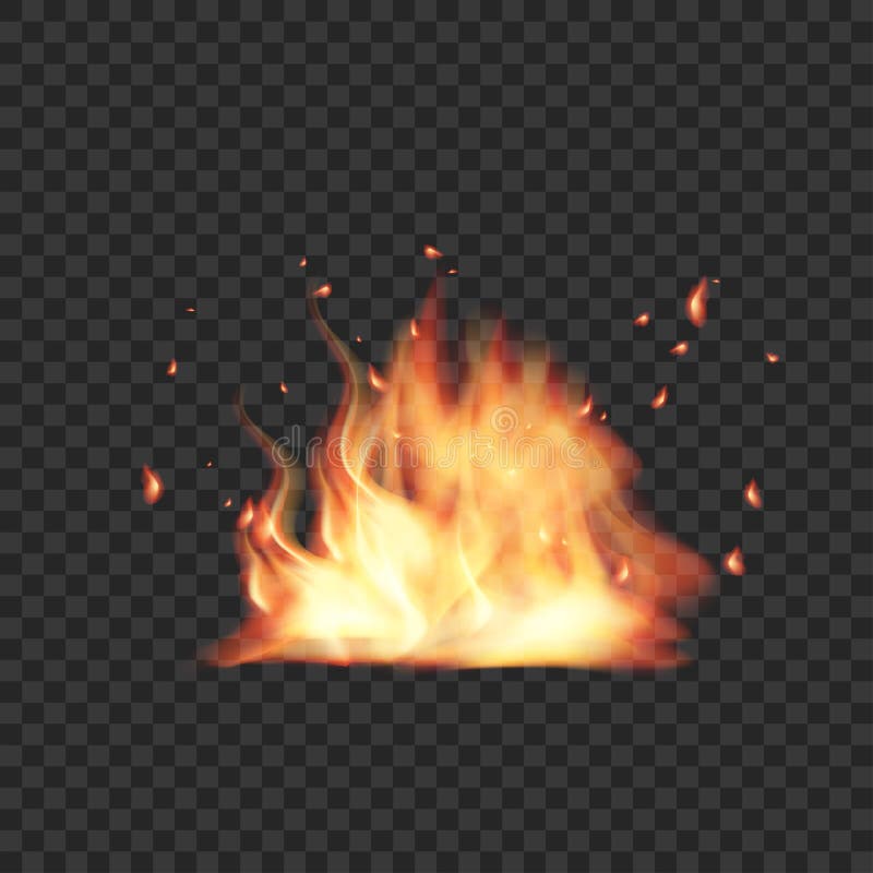Realistic Burning Fire Flames with Sparks on Transparent Background ...