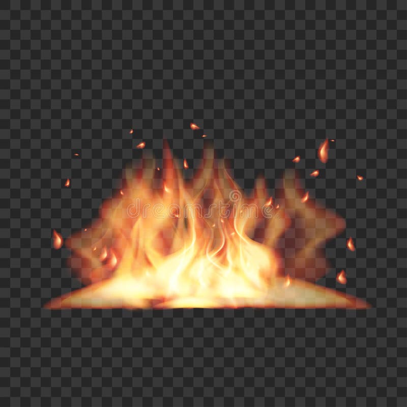 Realistic Burning Fire Flames with Sparks on Transparent Background ...