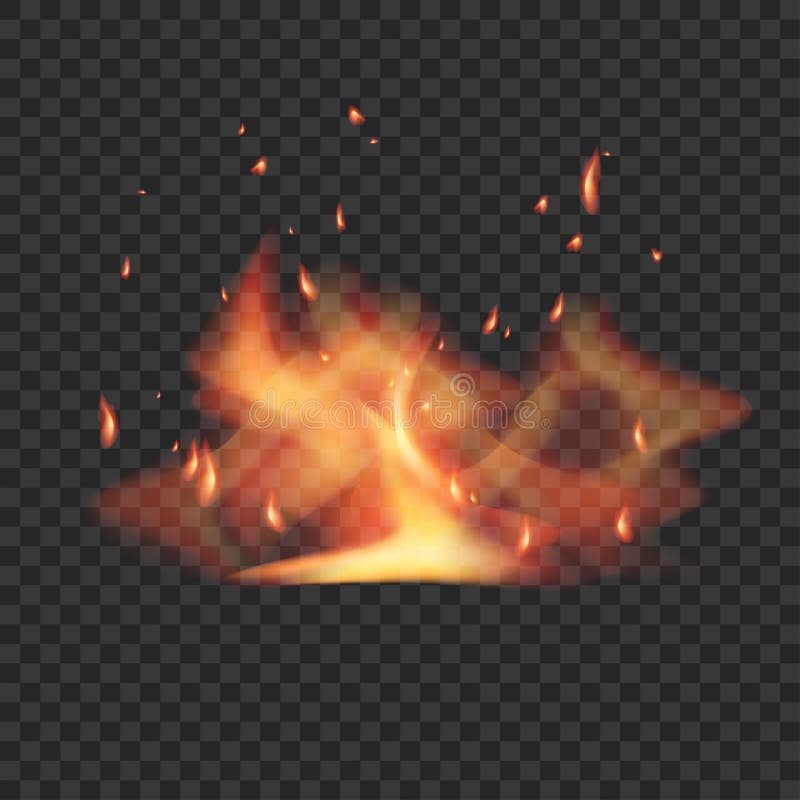 Realistic Burning Fire Flames with Sparks on Transparent Background ...