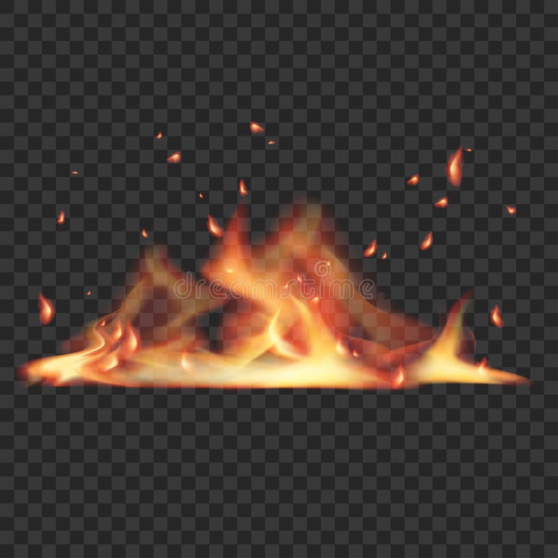 Realistic Burning Fire Flames with Sparks on Transparent Background ...