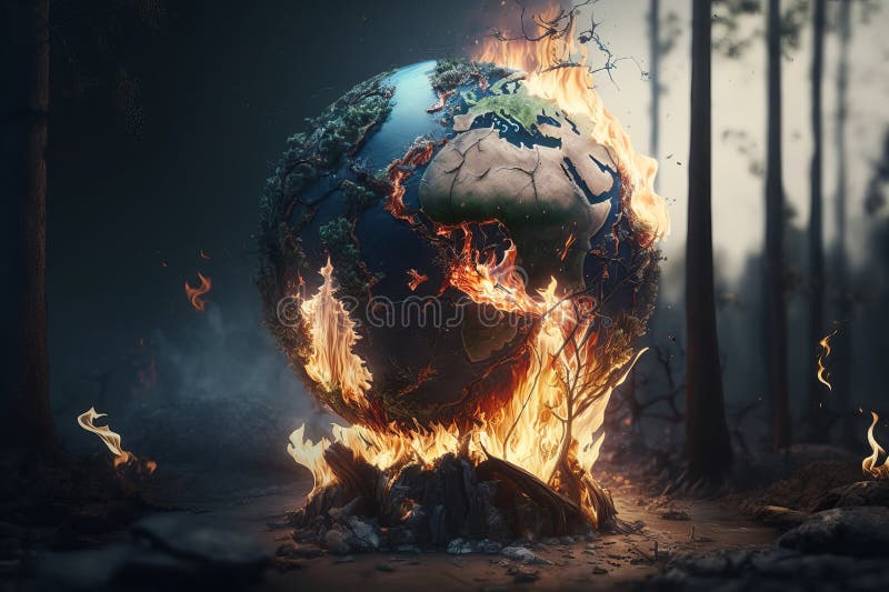 Fragmented and Burning Planet Earth.3D Illustration Stock Illustration ...
