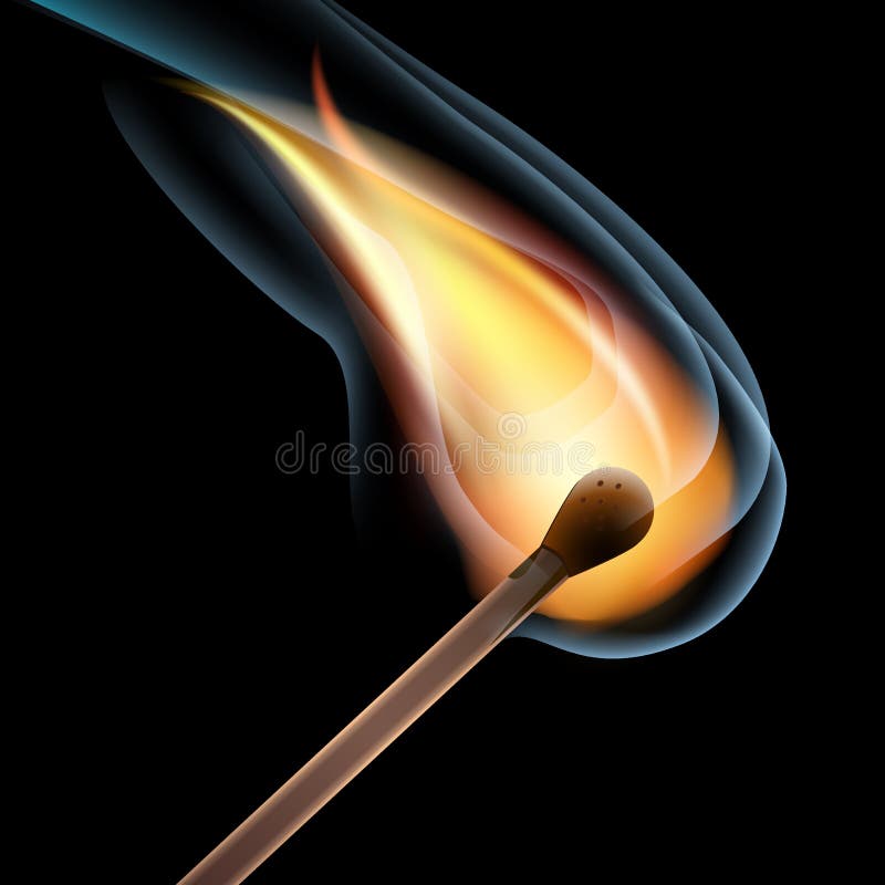 Realistic Burning Match. Open Flame. Light in the Darkness Stock Vector ...