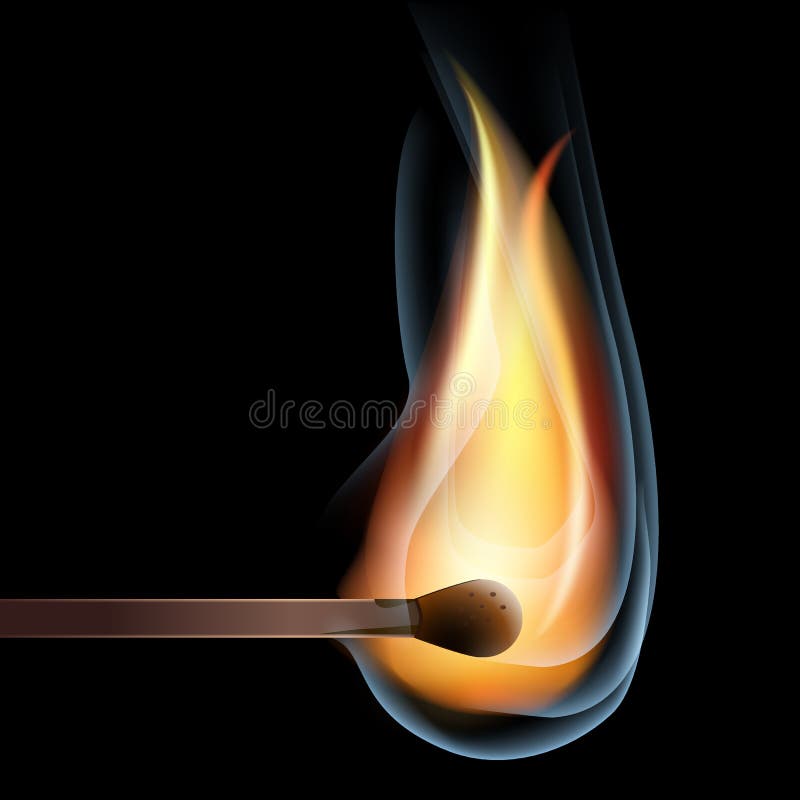 Realistic Burning Match. Open Flame. Light in the Darkness Stock Vector ...