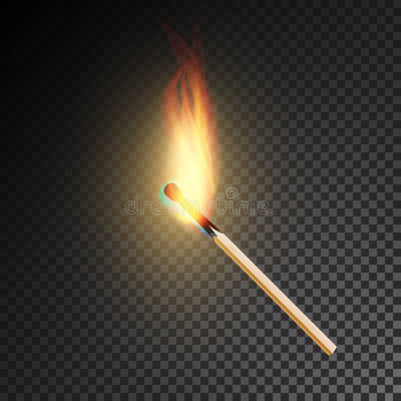 Realistic Burning Match Vector. Matchstick Flame. Transparency Grid ...
