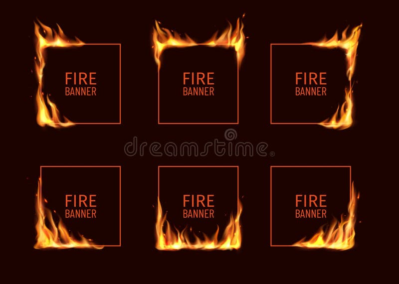 Realistic Burning Square Frames with Fire Flames Stock Illustration ...