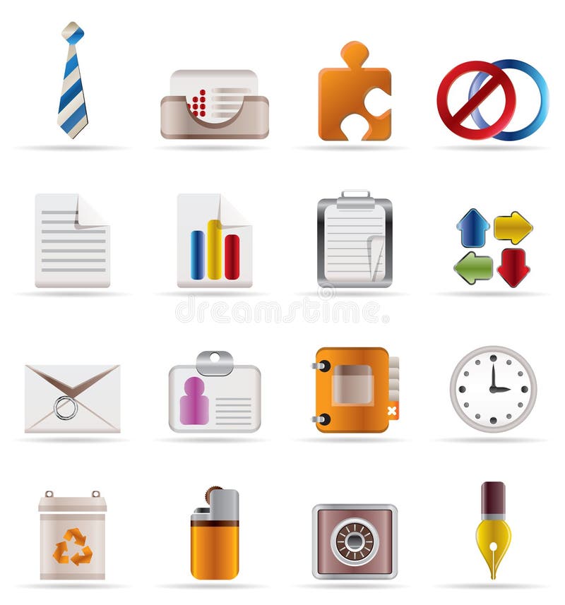 Realistic Business and Office Icons Stock Vector - Illustration of ...
