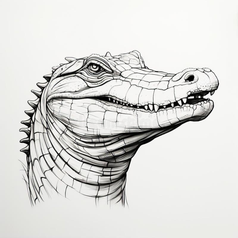 Realistic Caiman One-line Drawing in Minimalist Style Artwork Stock ...