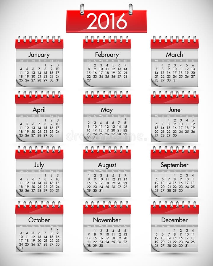 Realistic Calendar with Red Hard Cover, Vector Illustration Stock ...