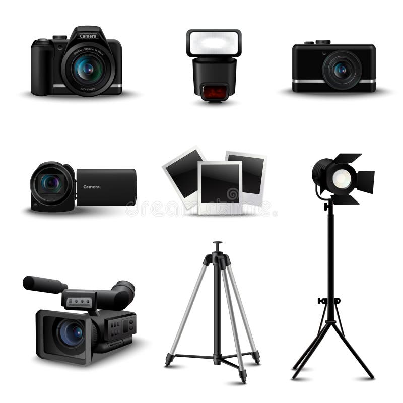 Realistic Camera Icons stock vector. Illustration of flash - 210200549