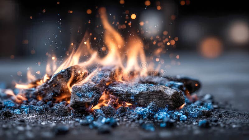 Realistic Campfire with Vivid Orange Flames Dancing Over Dark Textured ...