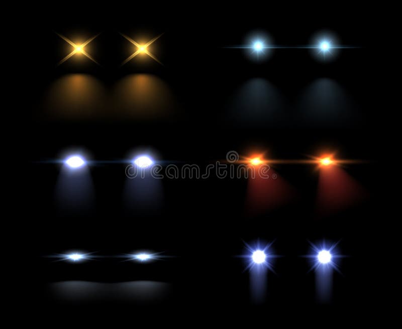 Realistic Car Headlights. Front Light Beams, Transparent Bright Glowing ...