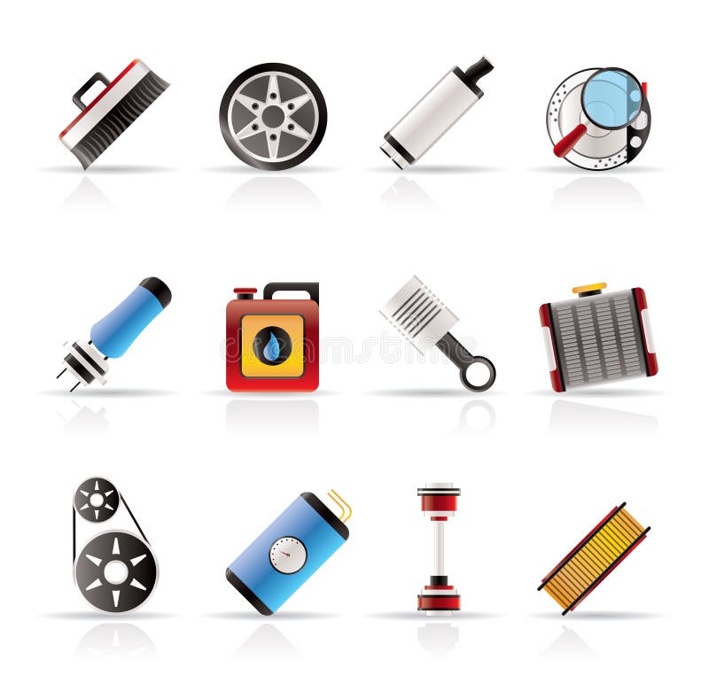 Realistic Car Parts and Services Icons Stock Vector - Illustration of ...