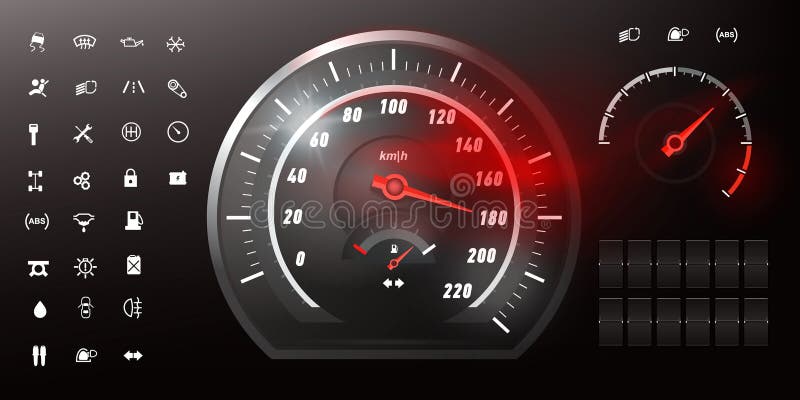 Realistic Car Speedometer. Dashboard with Sensors. Fuel Consumption ...