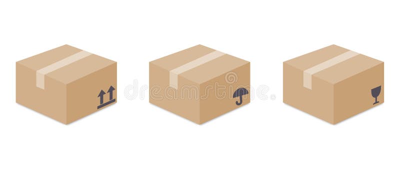 Realistic Cardboard Box Mockup Set from Side, Front and Top View ...