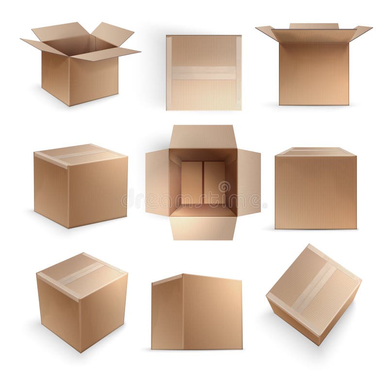 Realistic Cardboard Box, Closed Side View Stock Illustration ...