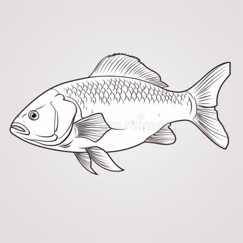 Clean and Simple Carp Sketch Illustration on White Background Stock ...
