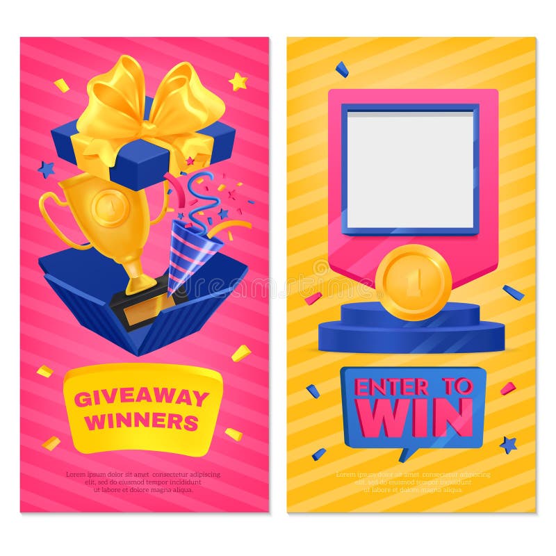 Realistic Cartoon Giveaway Winners Banner Set Stock Illustration ...