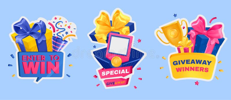 Realistic Cartoon Giveaway Winners Mini Composition Set Stock ...
