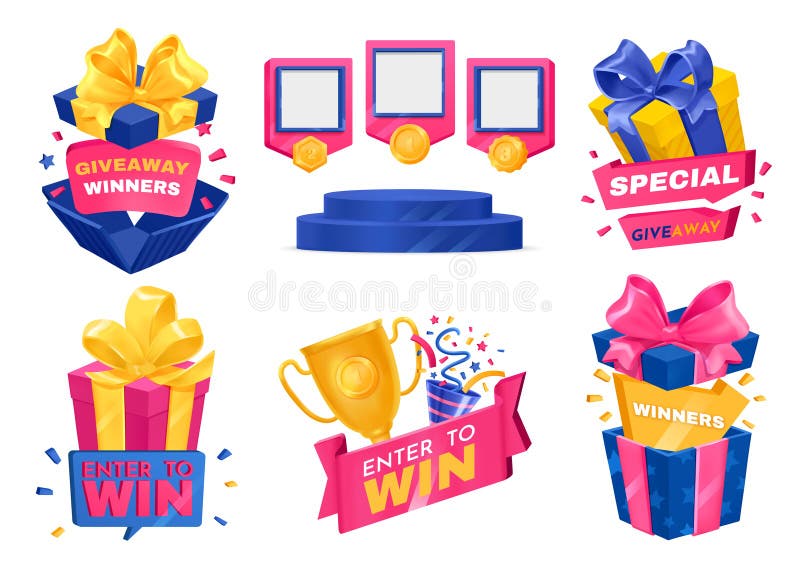 Realistic Cartoon Giveaway Winners Set Stock Illustration ...