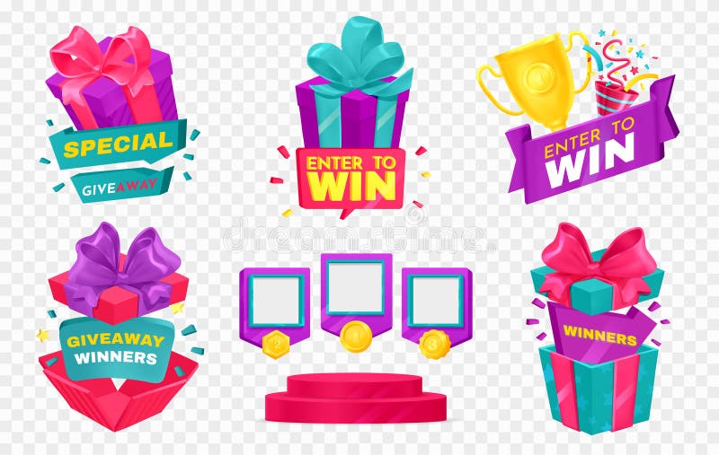 Realistic Cartoon Giveaway Winners Set Stock Illustration ...