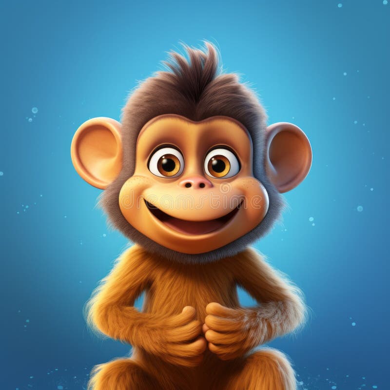 Realistic Cartoon Monkey on Blue Background - Cute and Expressive ...