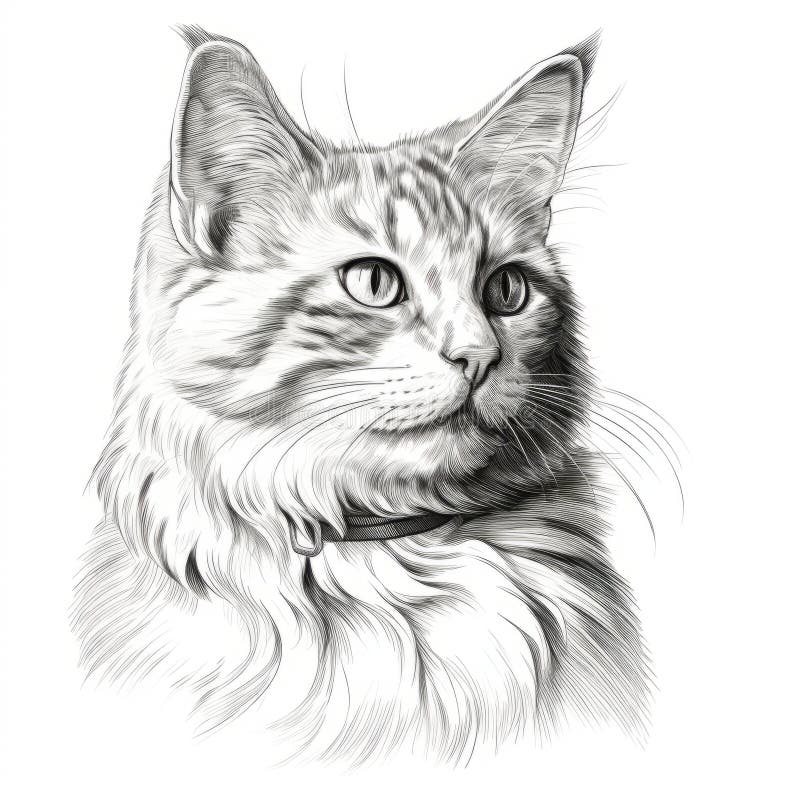 Realistic Cat Drawing with Detailed Linework by Serge Marshennikov ...