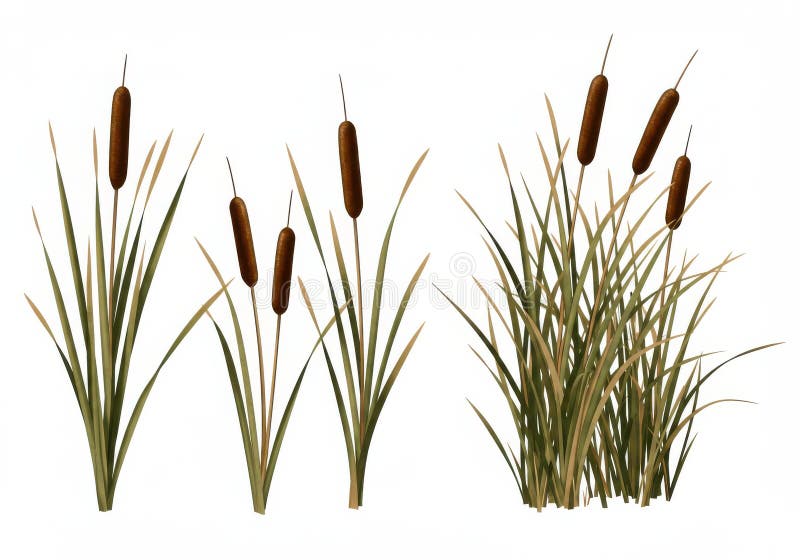 Realistic Cattails and Marsh Plants with Earthy Tones and Clean ...