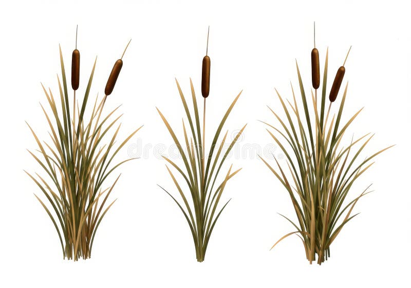 Realistic Cattails and Marsh Plants with Earthy Tones and Clean ...