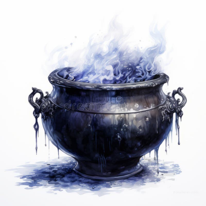 Realistic Cauldron Painting with Blue Liquid on White Background Stock ...