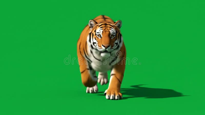 Powerful Animated Tiger Walking Confidently on a Green Screen Stock ...