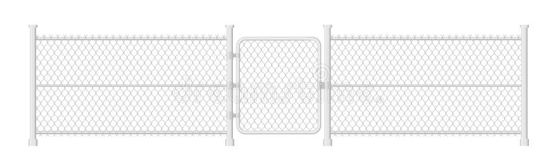 Realistic Chain Link Fence with Closed Gate. Metal Wire Fence Isolated ...