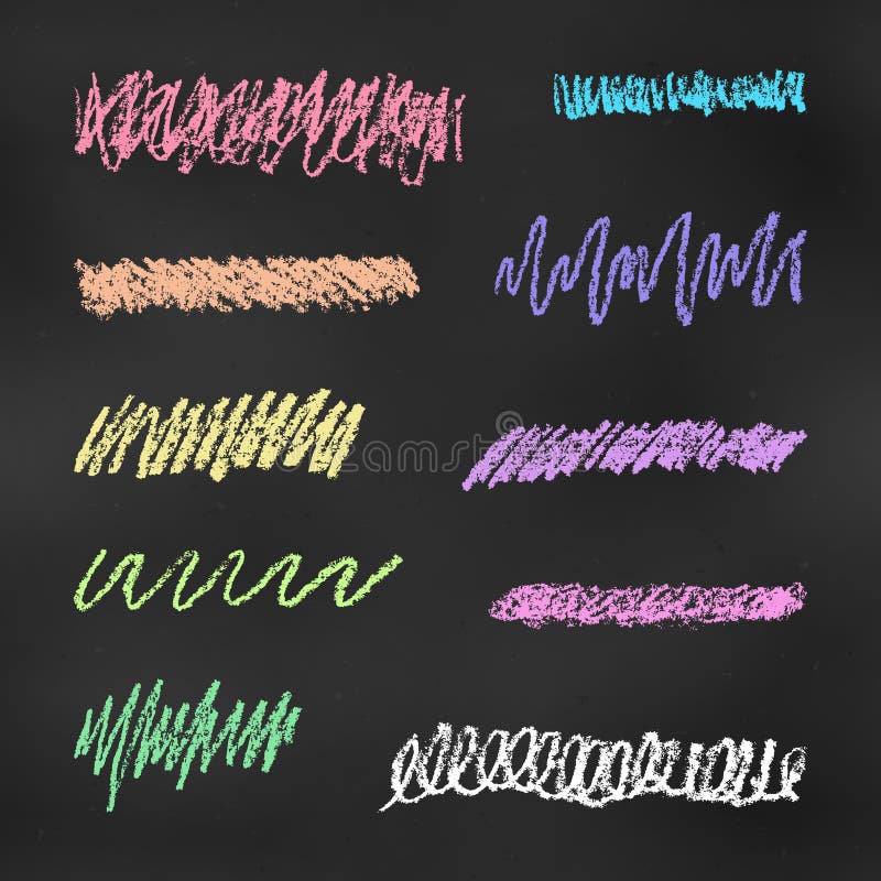 Realistic Chalk Drawn Sketch. Set of Design Elements Colorful Scribbles ...