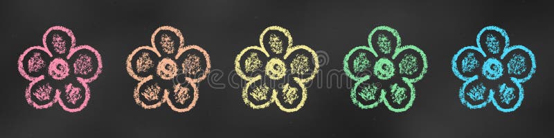 Realistic Chalk Drawn Sketch. Set of Design Elements Simple Flowers ...