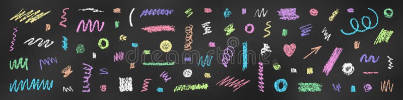 Realistic Chalk Drawn Sketch. Set of Design Elements Small Scribbles ...