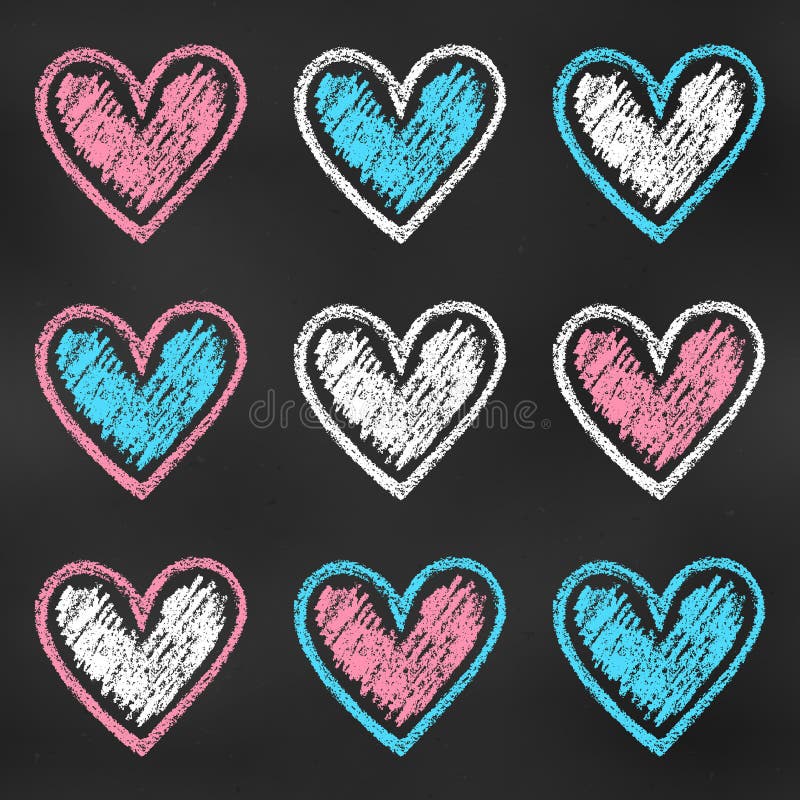 Realistic Chalk Drawn Sketch. Set of Design Elements White, Blue, Red ...