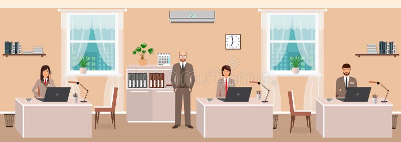 Realistic Characters of Business Employee and Boss in Office Room ...