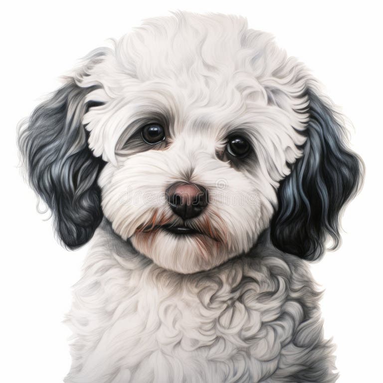 Realistic Charcoal Drawing of a Bichon Frise on Isolated White ...
