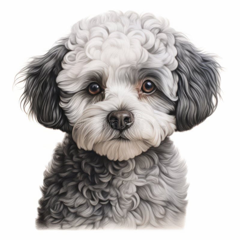Realistic Charcoal Drawing of a Bichon Frise on White Background Stock ...