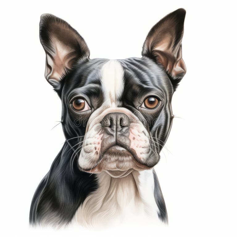 Realistic Charcoal Drawing of Boston Terrier on White Background Stock ...