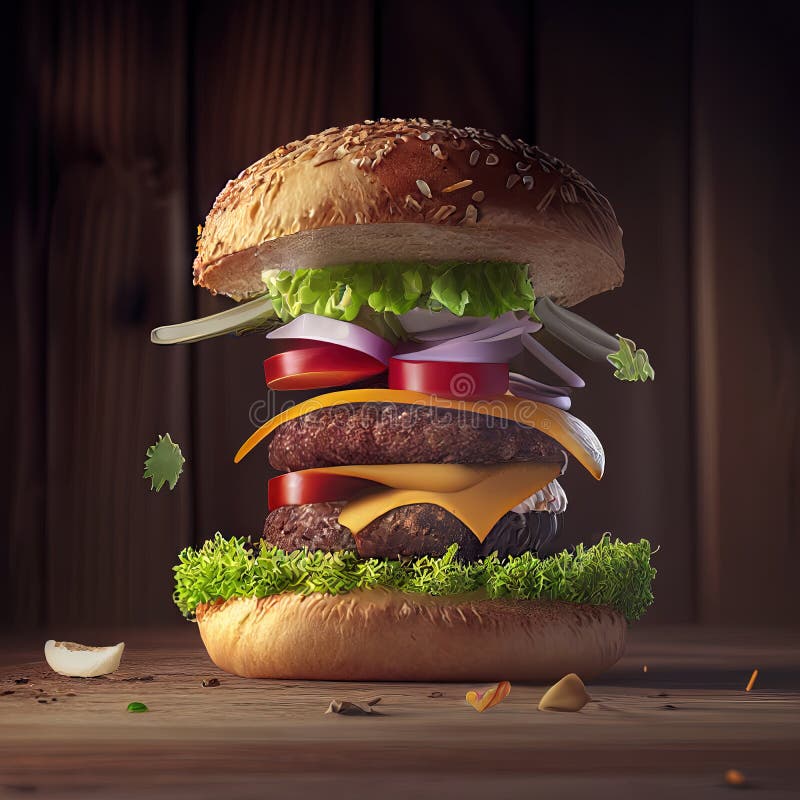 Cheeseburger Generative AI Illustration - Classic American Burger Stock ...