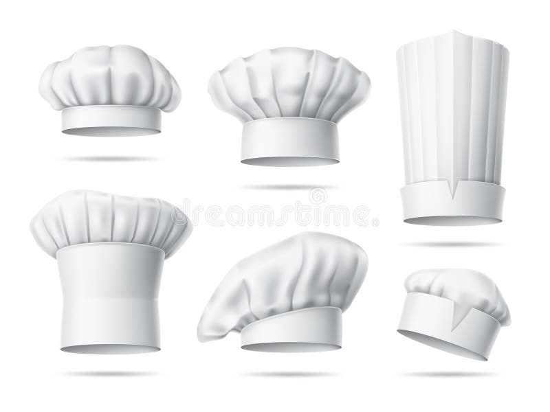 Realistic Chefs Hats. Professional Cooks Toques, Isolated Headgears ...