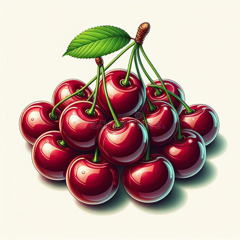Realistic Cherry Bunch with Highlights Stock Illustration ...