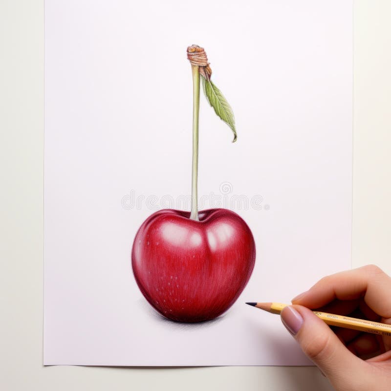 Realistic Cherry Drawing: Detailed and Bold Pencil Illustration Stock ...